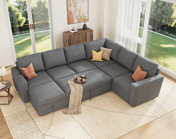 HONBAY Plush Double-Layer Cushion Corduroy Modular Armchair