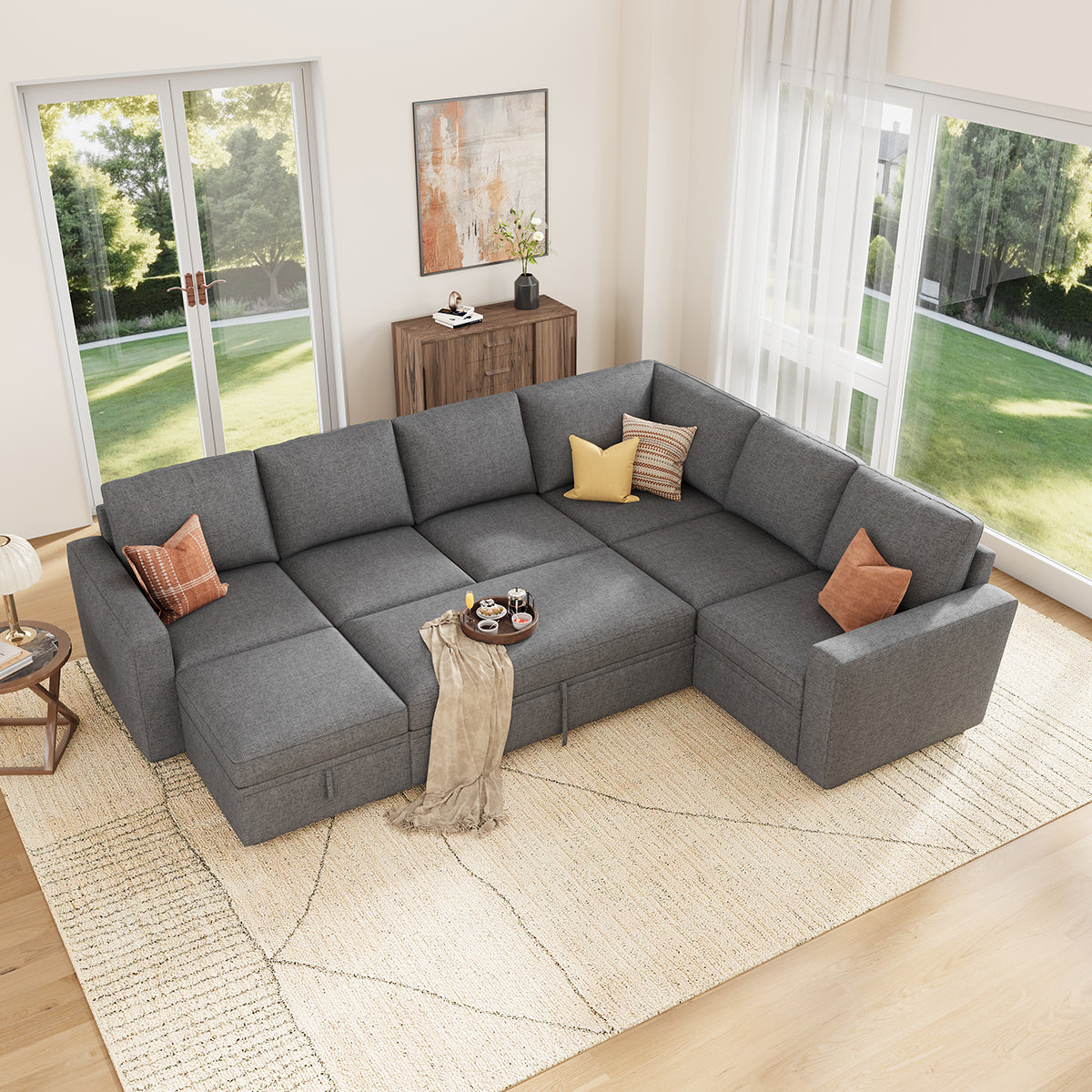 Velvet 4-Seat L-Shaped Modular Storage Sofa for Living Room