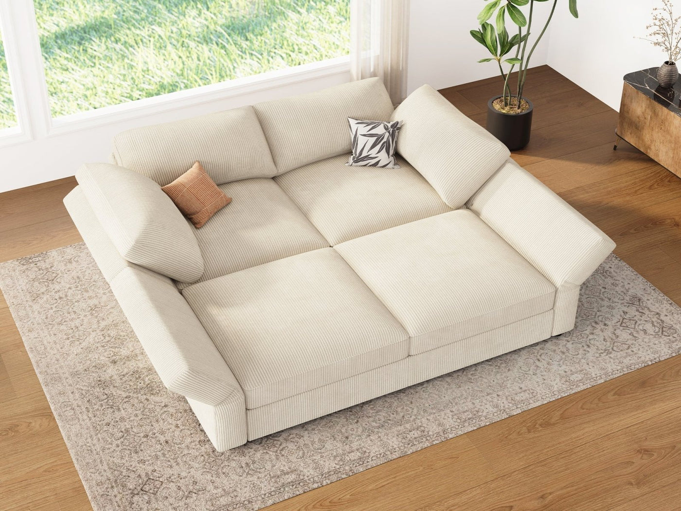 HONBAY 4-Piece Corduroy Modular Sectional Sleeper Cloud Sofa With Over