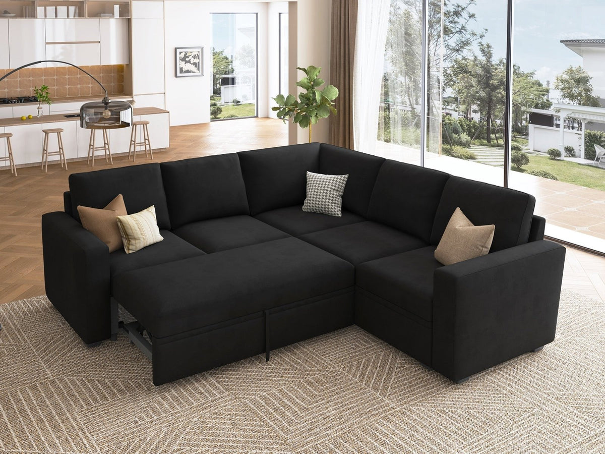5-Piece Velvet Modular Sleeper Sectional With Storage Space