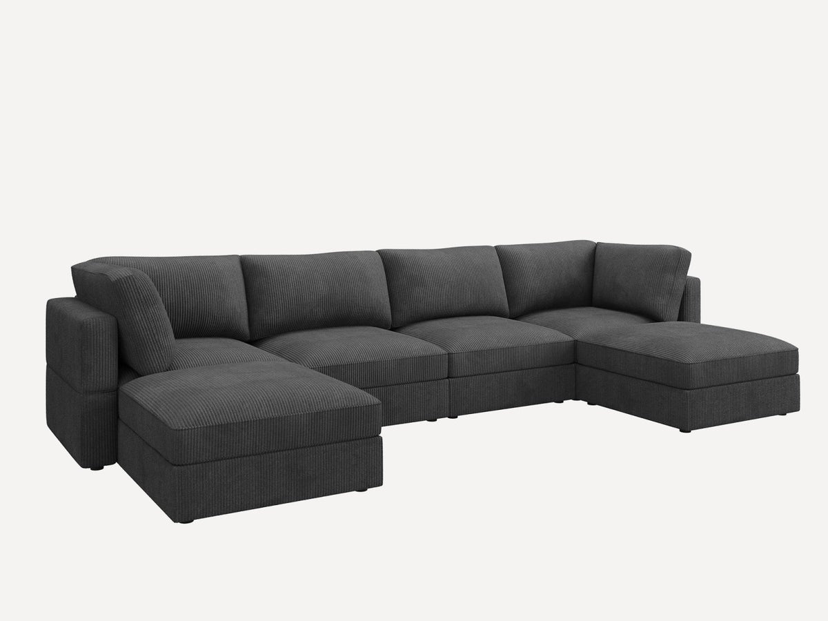 HONBAY 6-Piece Corduroy Modular Sectional Cloud Sofa With Oversized St