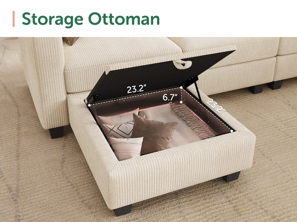 HONBAY 6-Piece Corduroy Modular Sleeper Sectional Sofa With Hidden Sto