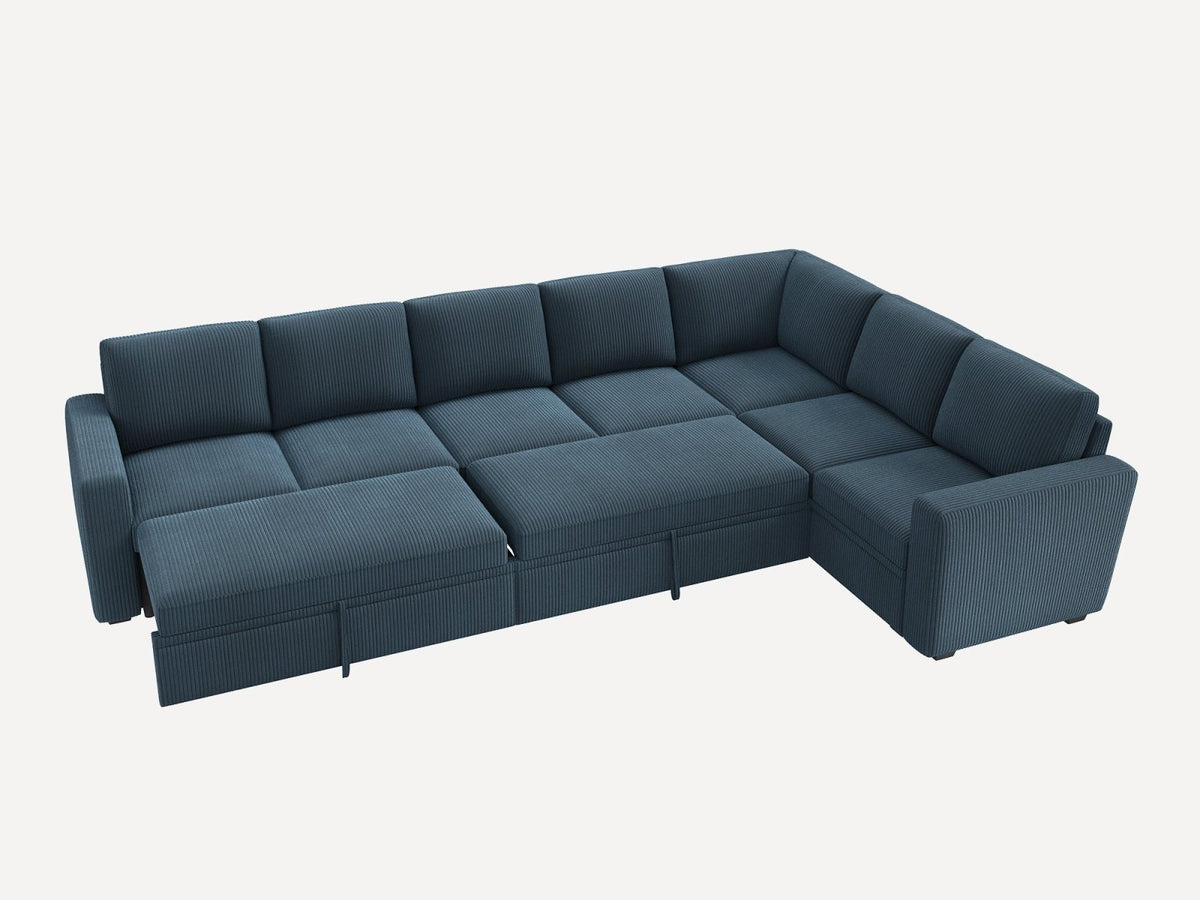 HONBAY 7-Piece Corduroy Modular Sleeper Sectional Sofa With 2 Storage ...