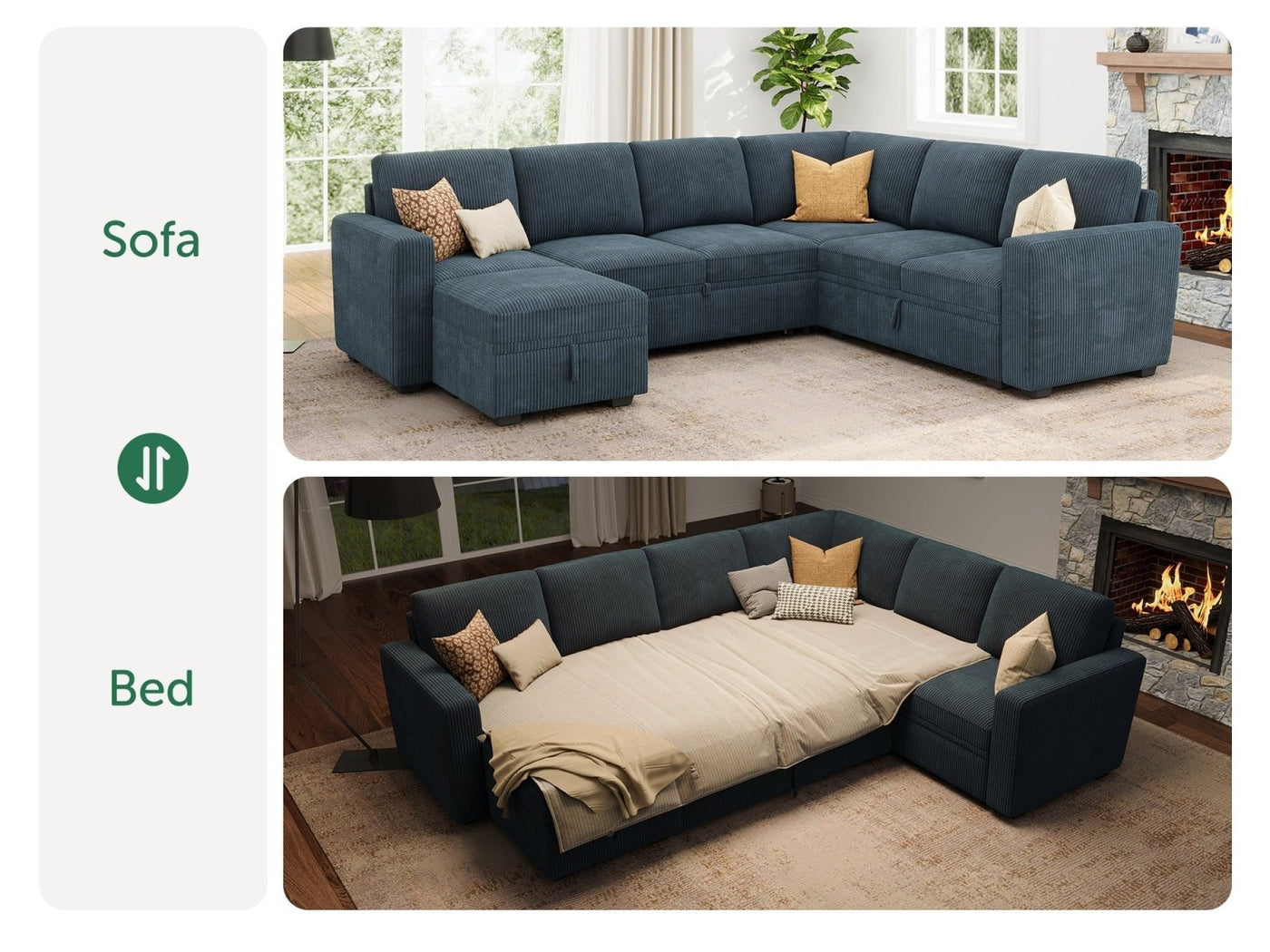 HONBAY Host 7-Piece Corduroy Modular Sleeper Sectional Sofa With ...