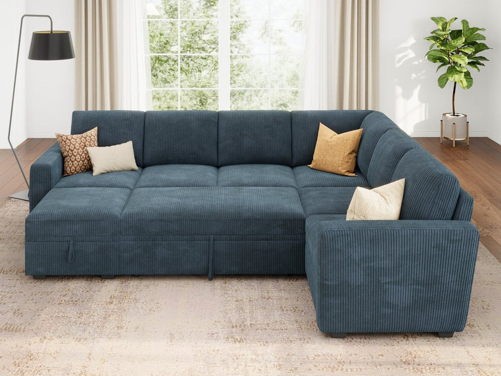 HONBAY Host 7-Piece Corduroy Modular Sleeper Sectional Sofa With ...