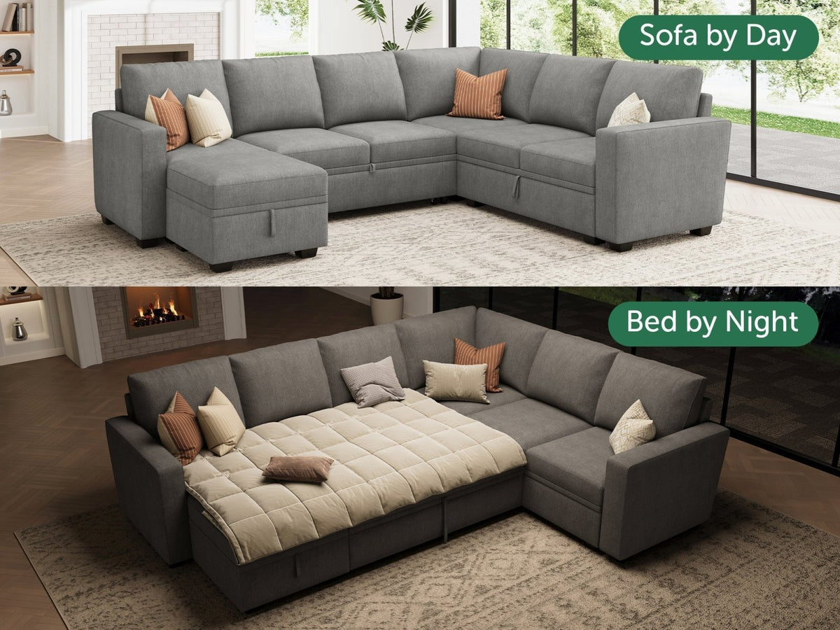 HONBAY Host 7-Piece Polyester Modular Sleeper Sectional Sofa With ...