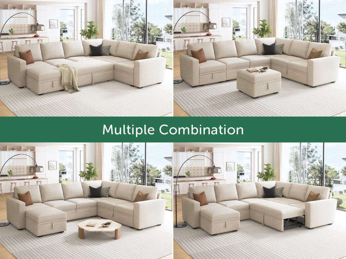 HONBAY Host 7-Piece Polyester Modular Sleeper Sectional Sofa With ...