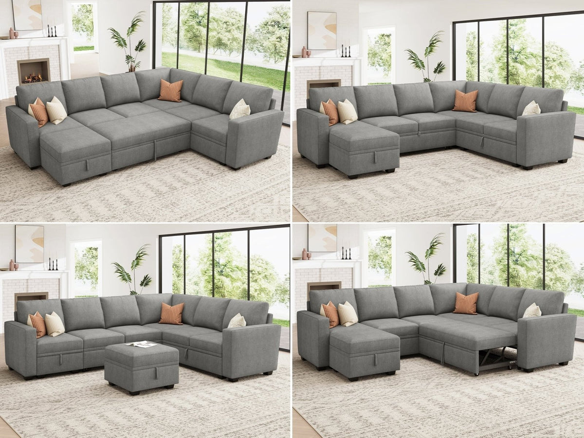 HONBAY Host 7-Piece Polyester Modular Sleeper Sectional Sofa With ...
