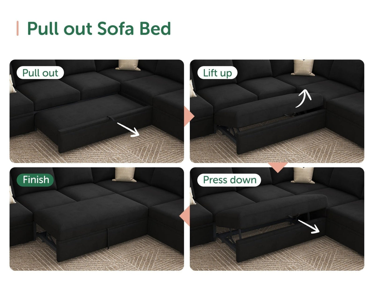 HONBAY Host 7-Piece Velvet Modular Sleeper Sectional Sofa With Storage ...