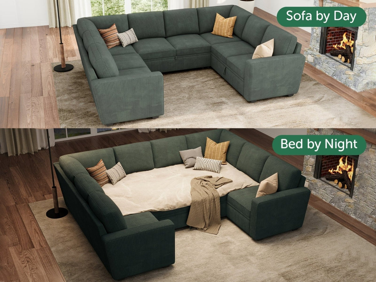 HONBAY Host 8-Piece Corduroy Modular Sleeper Sectional Sofa With 4 ...