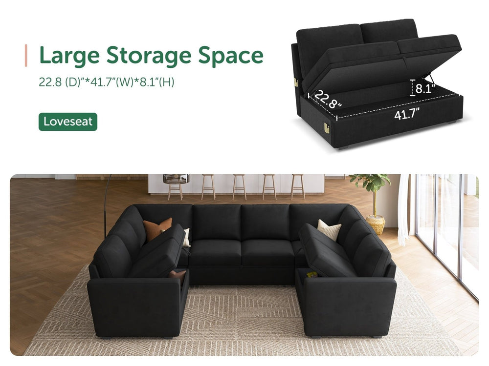 Honbay 8 Piece Velvet Modular Sleeper Sectional Sofa With 4 Storage