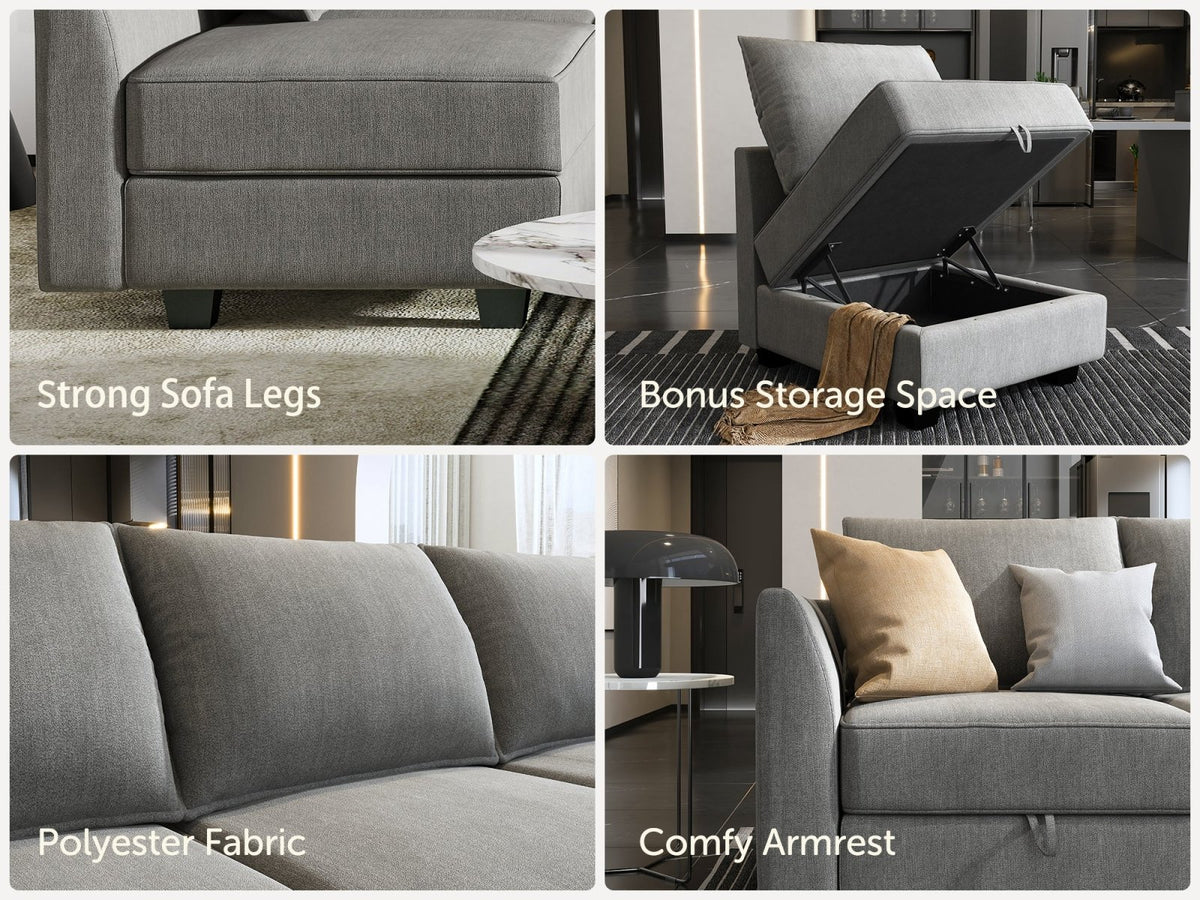 HONBAY Polyester Modular Sectional Sofa With Storage Seat - Honbaymall